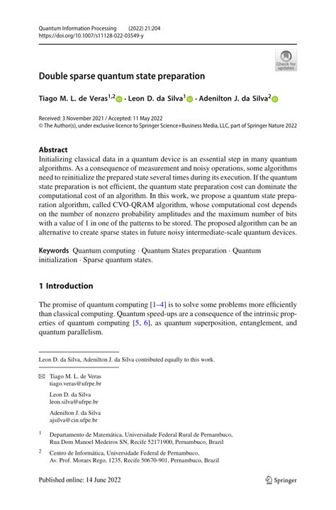 Pdf Double Sparse Quantum State Preparation