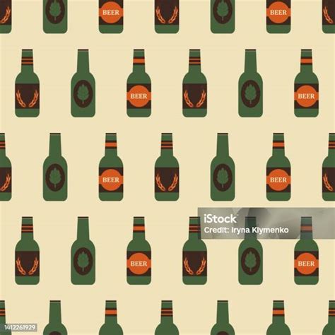 맥주 원활한 패턴 복고풍 색상의 다양한 종류의 병 맥주 맥주 파티 배경 직물에 인쇄를위한 복고풍 디자인 포장지 포장지 평면 디자인의 벡터 일러스트 레이 션 0명에 대한 스톡