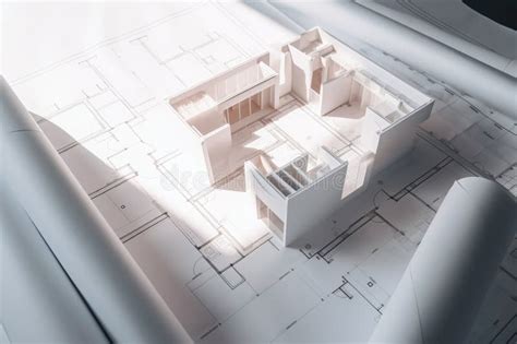 Top View Architecture Plan Blueprint In Modern Office Ai Generated Stock Illustration