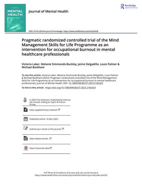 Pdf Pragmatic Randomized Controlled Trial Of The Mind Management Skills For Life Programme As