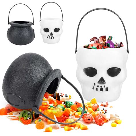 Spencer 6pcs Halloween Skull Bucket Candy Storage Buckets Candy Bowl Portable Plastic Cauldron