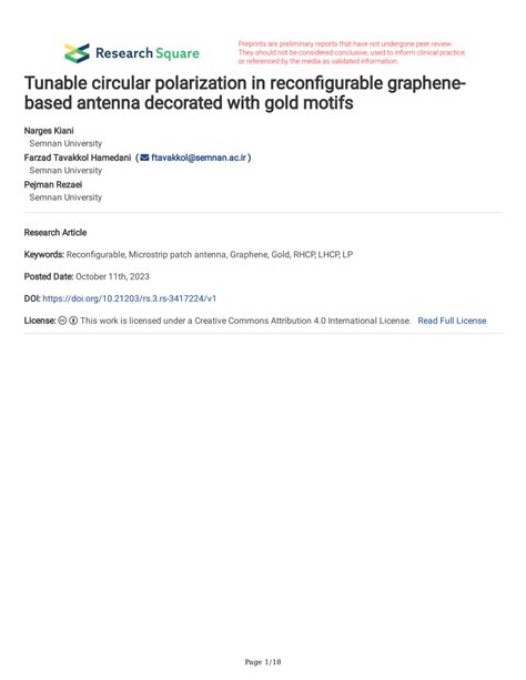 Pdf Tunable Circular Polarization In Reconfigurable Graphene Based Antenna Decorated With