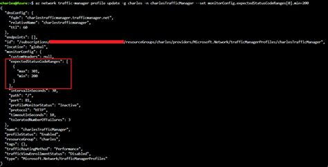 Azure How To Set The Property Expected Status Code Range On A Trafficmanager Via The Az Cli