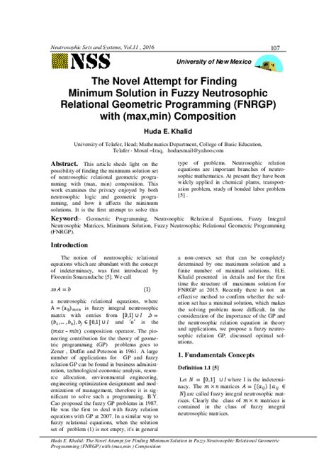 pdf the novel attempt for finding minimum solution in fuzzy neutrosophic relational geometric