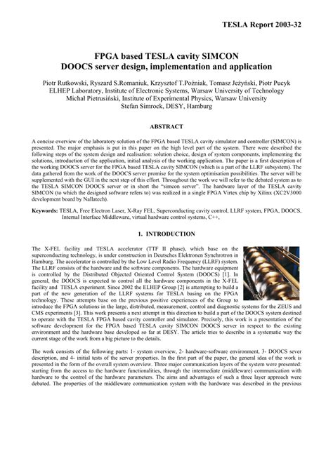 Pdf Fpga Based Tesla Cavity Simcon Doocs Server Design Implementation And Application
