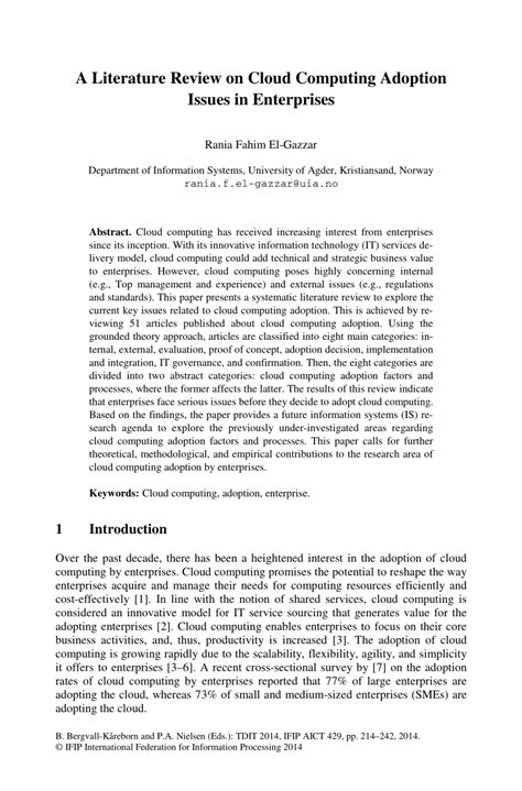 Pdf A Literature Review On Cloud Computing Adoption Issues In Enterprises