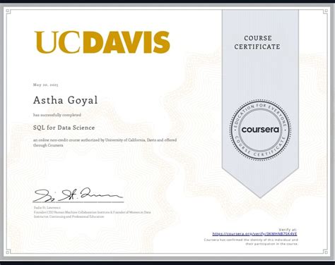 Sql Datascience Coursera Continuouslearning Dataanalytics Sqlfordatascience Astha Goyal