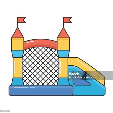 탄력 풍선 성 어린이 놀이터를위한 타워 및 장비 벡터 색상 선 그림 튜브 놀이터에 대한 스톡 벡터 아트 및 기타 이미지 튜브