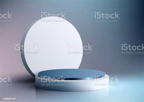3d 현실적인 빈 흰색과 파란색 연단은 파란색 배경에 원형 장식 배경이 있다 0명에 대한 스톡 벡터 아트 및 기타 이미지 0
