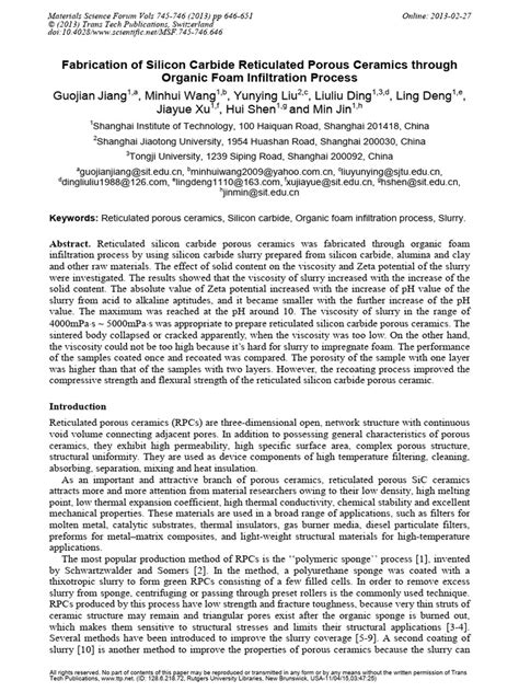 Jiang 2013 Fabrication Of Silicon Carbide Reticulated Porous Ceramics