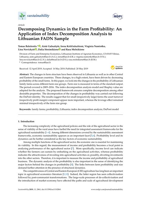 PDF Decomposing Dynamics In The Farm Profitability An Application Of Index Decomposition