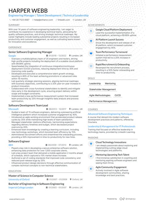 Engineering Manager Cv Examples And Guide For 2025