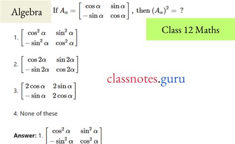 Wbchse Solutions For Class 12 Maths Algebra Class Notes