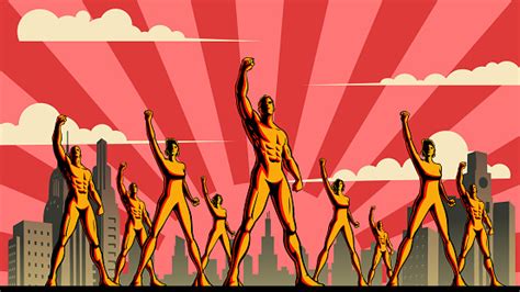 벡터 복고풍 선전 스타일 근육질의 사람들이 공중에 주먹을 쥔 스톡 일러스트 Revolution에 대한 스톡 벡터 아트 및 기타 이미지 Revolution 격려 구름