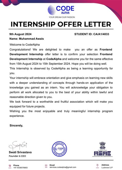 Muhammad Awais On Linkedin Frontenddeveloper Webdevelopment Internship Codealpha Techjourney