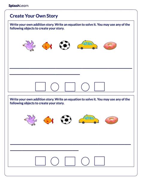 Creating Addition Story Problems Math Worksheets Splashlearn