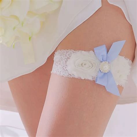 Buy Cute Sexy Lace Leg Garter Toss Garter Ivory Stretch Lace With Blue Bow
