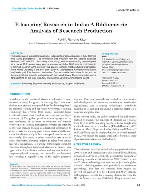 Pdf E Learning Research In India A Bibliometric Analysis Of Research Production