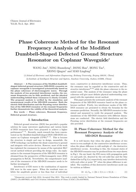 Pdf Phase Coherence Method For Resonant Frequency Analysis Of Modified Dumbbell Shaped Dgs