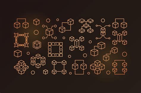 Premium Vector Blockchain Vector Outline Golden Horizontal Illustration