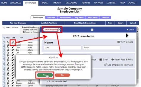 Delete Replace Employees Deactivate Archive WhenToWork Manager Help
