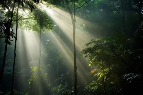 Premium Photo Sun Rays Filtering Through Rainforest Sun Wallpap
