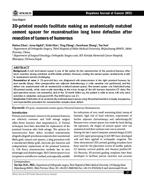 Pdf 3d Printed Moulds Facilitate Making An Anatomically Matched Cement Spacer For