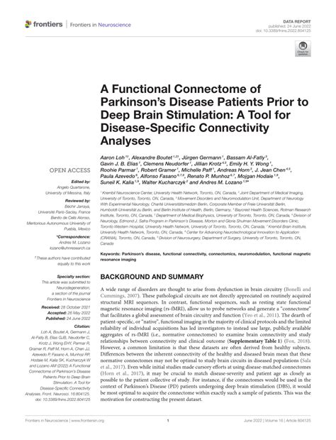 Pdf A Functional Connectome Of Parkinsons Disease Deep Brain Stimulation Patients A Tool For