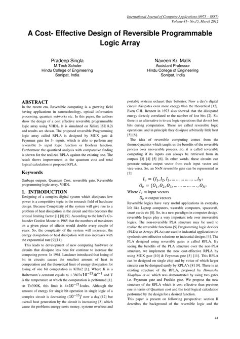 Pdf A Cost Effective Design Of Reversible Programmable Logic Array