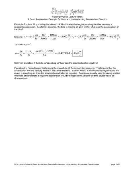 Acceleration Example Problem Physics Lecture Notes