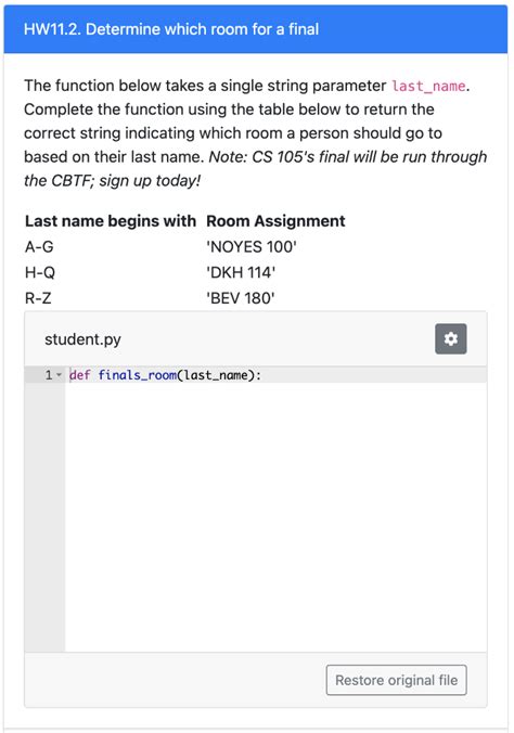 Solved Hw112 Determine Which Room For A Final The Function