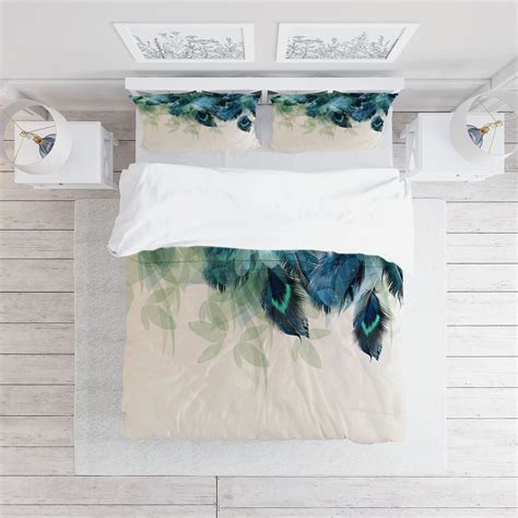 Peacock Feather Duvet Cover Set With Pillowcases Blue Texture Etsy