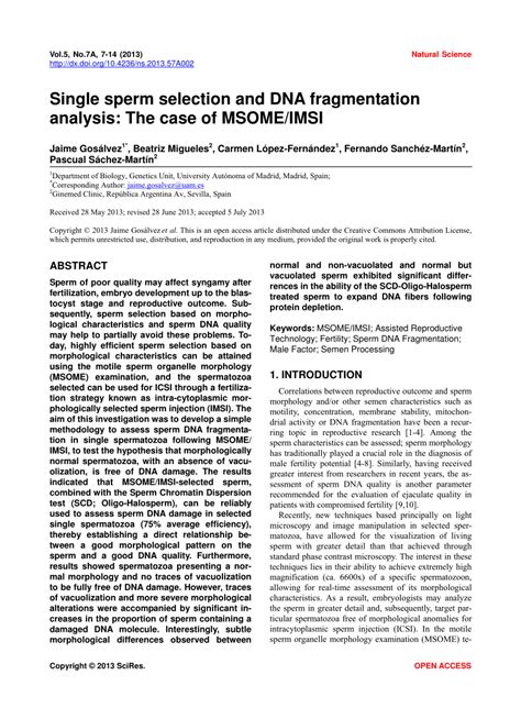 Pdf Single Sperm Selection And Dna Fragmentation Analysis The Case Of Msome Imsi