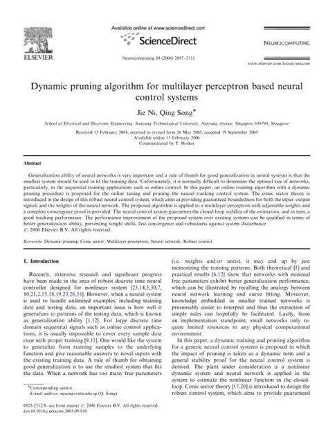 Dynamic Pruning Algorithm For Multilayer Perceptron ResearchGate