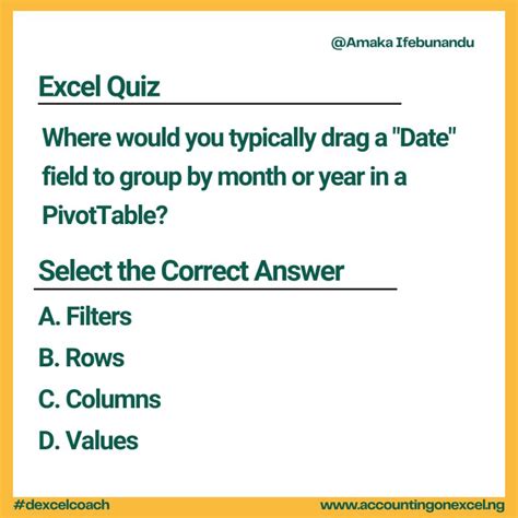 Excel Quiz Where To Drag A Date Field In Pivottable Amaka Ifebunandu Posted On The Topic