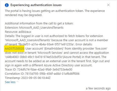 Issue While Logging In To Azureentra Portal Aadsts160021aadsts16000aadsts50020 Microsoft Qanda