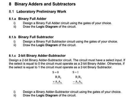 Solved 8 Binary Adders And Subtractors 81 Laboratory