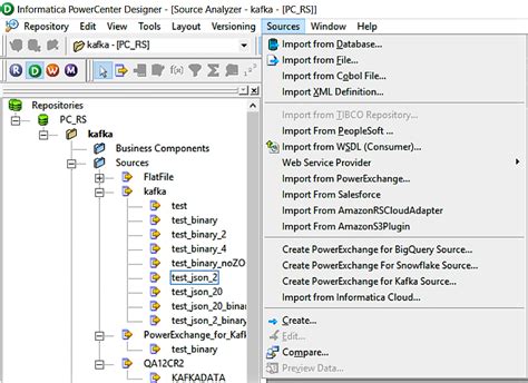 import kafka source and target definitions