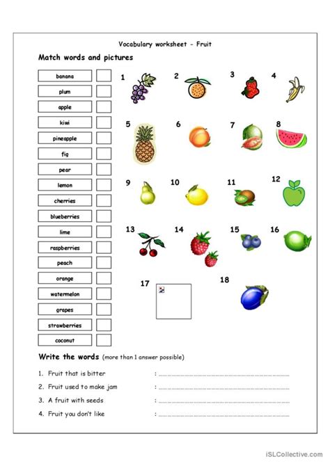 Fruit Vocabulary Page Warmer Filler… English Esl Worksheets Pdf And Doc
