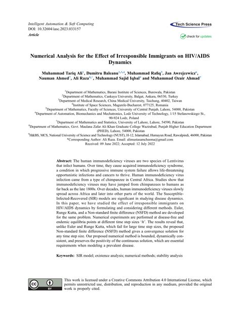 Pdf Numerical Analysis For The Effect Of Irresponsible Immigrants On Hiv Aids Dynamics