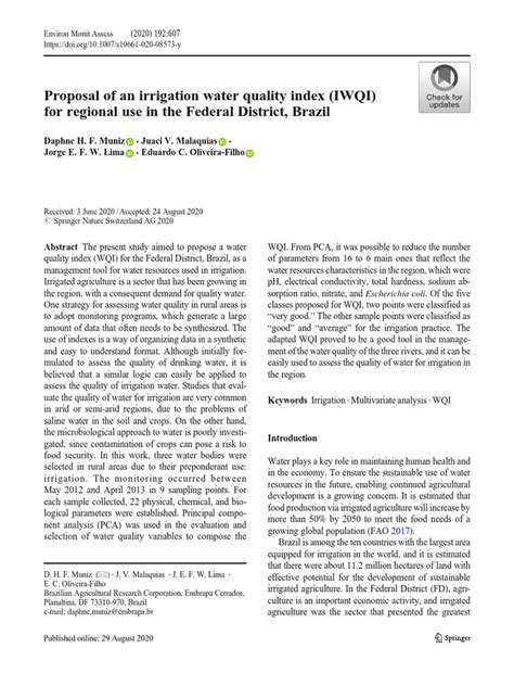 Proposal Of An Irrigation Water Quality Index Iwqi Brazil Download