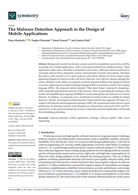 Pdf The Malware Detection Approach In The Design Of Mobile Applications