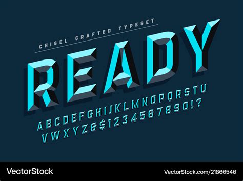 Chisel Crafted Display Font With Facets Alphabet Vector Image