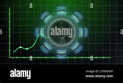 Animation Of Round Scanner And Statistical Data Processing Over Grid Network On Green Background