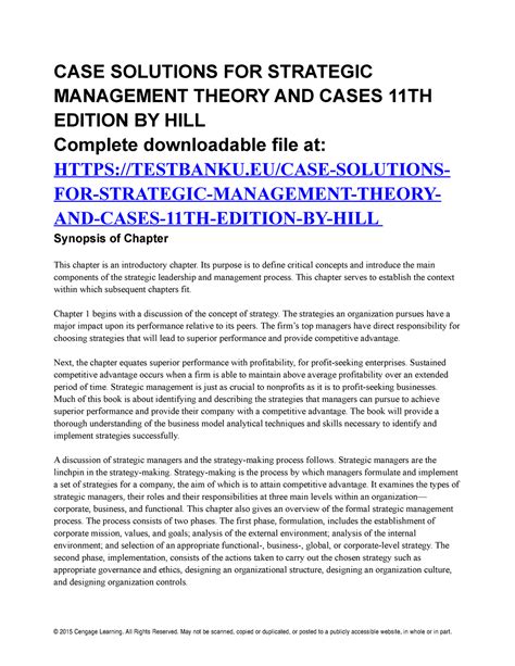 Case Solutions For Strategic Management CASE SOLUTIONS FOR STRATEGIC