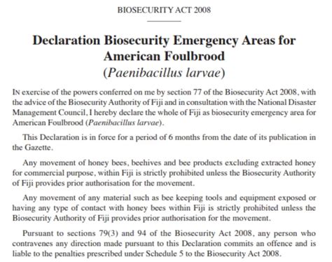 Declaration Biosecurity Emergency Areas Foramerican Foulbrood Paenibacillus Larvae Beekeeping