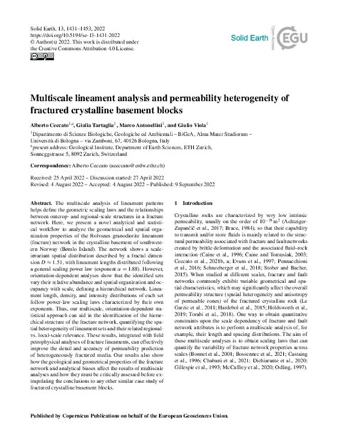 Pdf Multiscale Lineament Analysis And Permeability Heterogeneity Of Fractured Crystalline