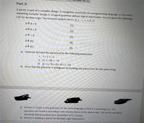 solved a parser is part of a compiler design it recognizes