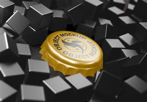 Premium Psd Scene With Metal Bottle Cap And 3d Cube Mockup