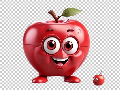 Premium Psd 3d Red Apple Funny Cartoon With Smiley Face